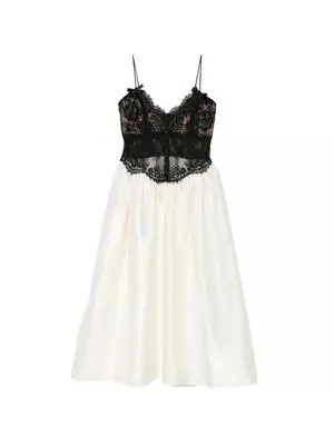 SELF-PORTRAIT Lace Bodice Flared Midi Dress - Neutrals