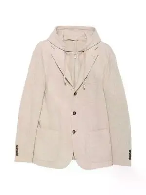 Eleventy Hooded Single-breasted Jacket - Neutrals