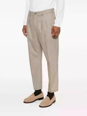 Eleventy Check-pattern Pleated Trousers - Brown