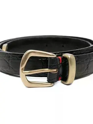 Eleventy Croc-effect Leather Belt - Black