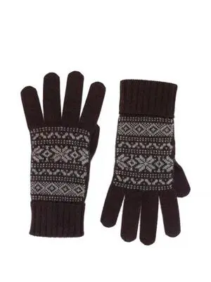 Eleventy Fair Isle Ribbed-cuff Gloves - Brown