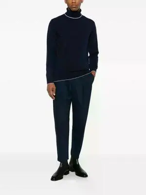 Eleventy Roll-neck Contrast-trim Sweater - Blue