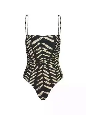 Johanna Ortiz Abstract Print Ruched Swimsuit - Black