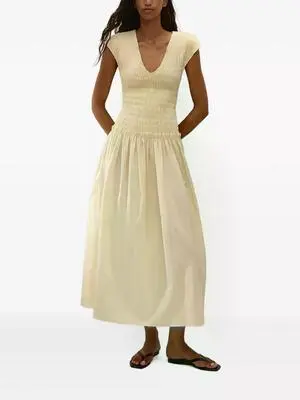 Faithfull The Brand Carmen Shirred V-neck Dress - Neutrals
