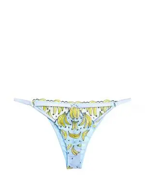 FLEUR DU MAL Banana-embroidered Tanga Briefs - Blue