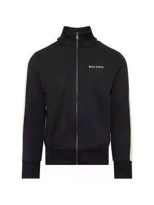 Palm Angels Logo-embroidered Striped-sleeve Sweatshirt - Black