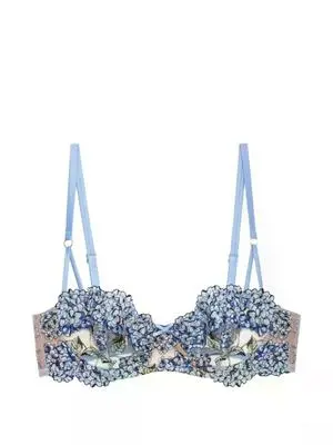 FLEUR DU MAL Hydrangea Balconette Floral-embroidered Underwired Bra - Blue