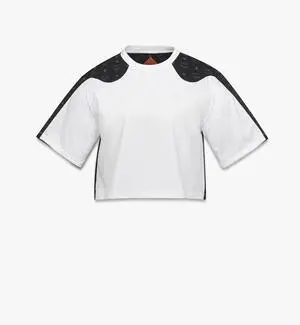 Mcm Laurel Cropped T-shirt In Cotton And Monogram Econyl - Black And White