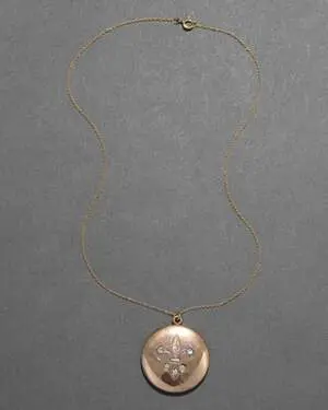 Alexis Bittar Antique Early 1900s 14k Fill & Paste Crystal Fleur De Lis Locket Pendant Necklace