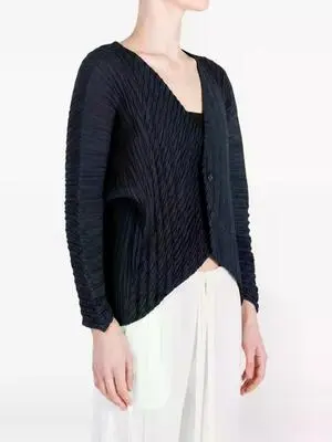 Issey Miyake Pleated Asymmetric Cardigan - Blue