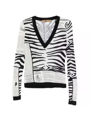 John Galliano 2000s Tiger-print Newspaper-print Sweater - White