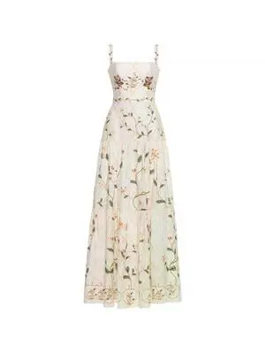 Agua Bendita Lima Navegante Embroidered Tiered Maxi Dress - Neutrals