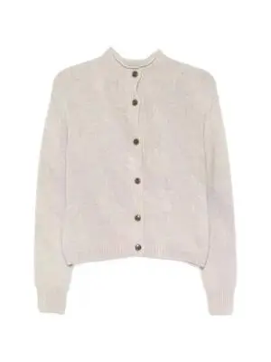 LISA YANG Crew Neck Cardigan - Neutrals