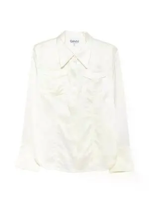 GANNI Satin-finish Flap-pocket Shirt - White