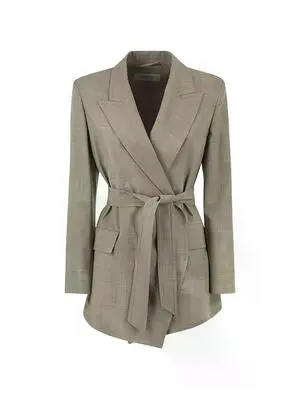 Max Mara Check-pattern Belted Jacket - Grey