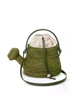 Loewe Raffia And Calfskin Watering Can Bag - Green