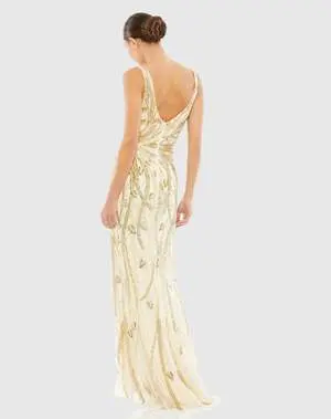 Mac Duggal Embellished Sleeveless V-neck Gown With Thigh-high Slit