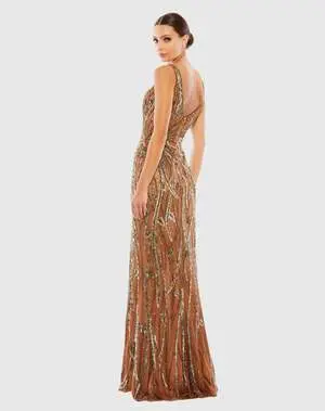 Mac Duggal Embellished Sleeveless V-neck Gown With Thigh-high Slit