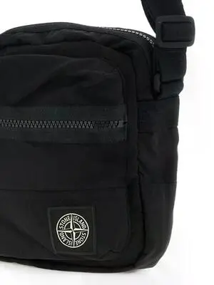 Stone Island Logo Patch Cross Body Messenger Bag - Black
