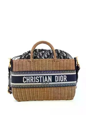 Dior Basket Bag Wicker And Oblique Canvas Large Tote Bag - Neutrals