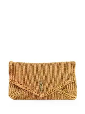 Saint Laurent Cassandre Envelope Raffia Large Clutch Bag - Brown