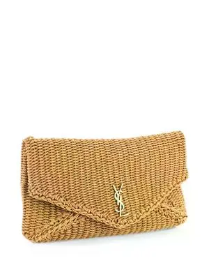 Saint Laurent Cassandre Envelope Raffia Large Clutch Bag
