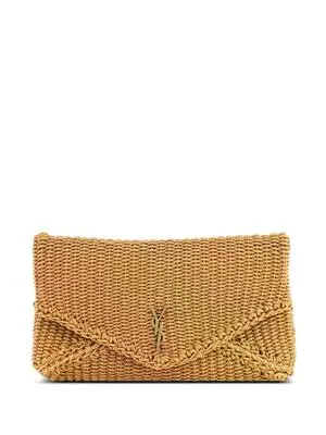 Saint Laurent Cassandre Envelope Raffia Clutch Bag - Brown