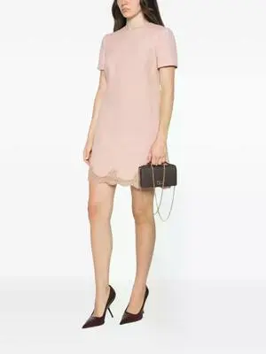 Valentino Garavani Crew Neck Lace-trim Mini Dress - Pink