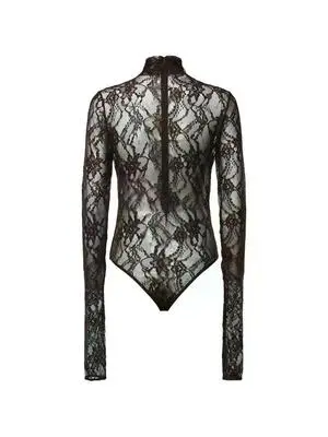 Andamane The Attico Lace High Neck Long Sleeve Bodysuit - Brown
