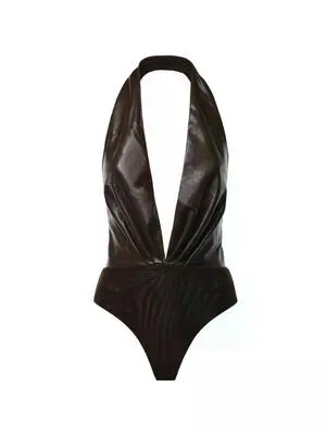 Andamane The Attico Lace High Neck Long Sleeve Bodysuit - Brown