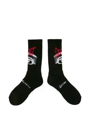 SAINT MXXXXXX Eye-motif Ribbed Socks - Black