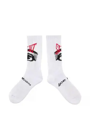 SAINT MXXXXXX Eye-motif Ribbed Socks - White