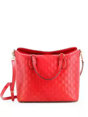 Gucci Signature Fold Over Tote Guccissima Leather Medium Satchel - Red