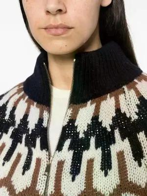 ERMANNO FIRENZE Sequin-embellished Jacquard-knit Cardigan