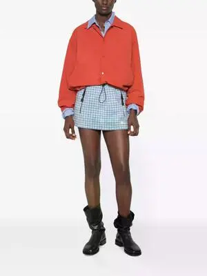 Miu Miu Vichy Gingham Drawstring-waist Fleece Mini Skirt