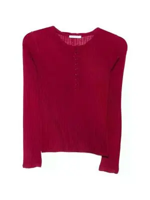 Patrizia Pepe Rib-knit Button-placket Sweater - Red