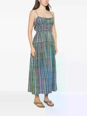 DÔEN Brielle Plaid Shirred Maxi Dress - Blue