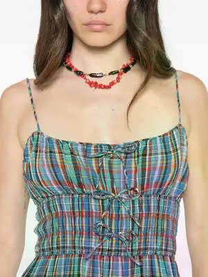 DÔEN Brielle Plaid Shirred Maxi Dress