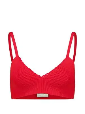 Escvdo Apple Ribbed V-neck Top - Red