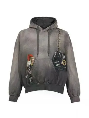 DOUBLET Faded-effect Patch-detail Hoodie - Grey