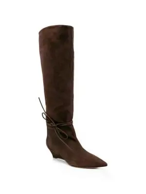 ODISSI Bow-detail Wedge-heel Boots - Brown