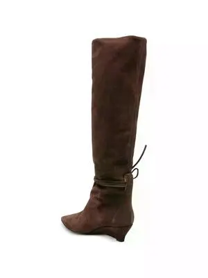 ODISSI Bow-detail Wedge-heel Boots - Brown