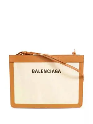 Balenciaga Logo Print Shoulder Bag - Neutrals