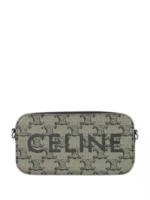 Celine 2018-2026 Triomphe Coated Canvas Logo Horizontal Pouch Crossbody Bag - Neutrals