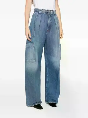 Sportmax Pleated Detail Cargo Jeans - Blue