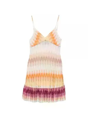 Missoni Zigzag-knit Ruffled Mini Dress - Neutrals