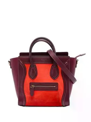 Celine 2014 Nano Tricolor Nubuck And Calfskin Luggage Tote Satchel - Orange