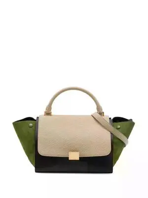 Celine 2016 Small Tricolor Calfskin And Suede Trapeze Satchel - Black