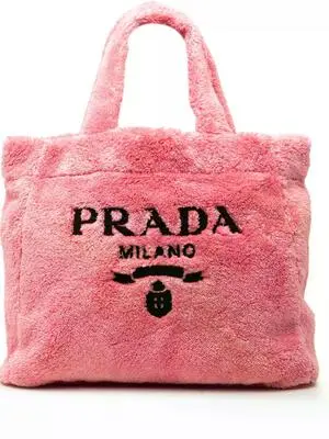 Prada 2013-2026 Spugna Terry Cloth Logo Tote Bag - Pink