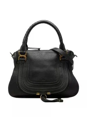 Chloé 2000-2026 Medium Grained Leather Marcie Satchel - Black